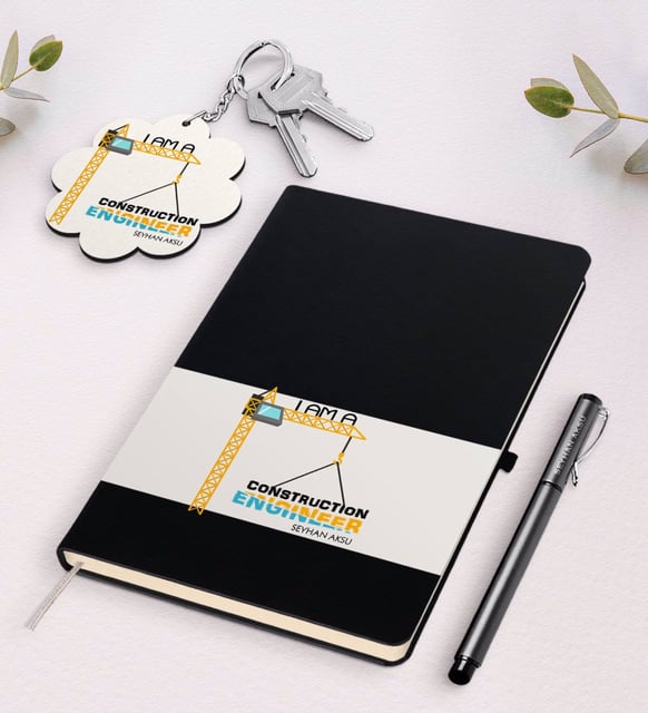 BK Gift Kişiye Özel İnşaat Mühendisi Siyah Defter Kalem Ve Anahtarlık ...
