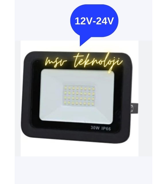 12V - 24V 30 Watt Siyah Slim Kasa 6500K Beyaz Işık IP 65 Led Projektör