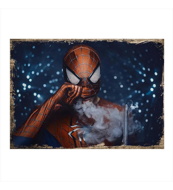 Nargile İçen Örümcek Adam Art Mdf Poster