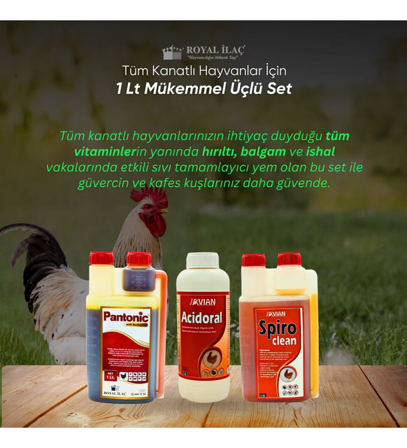 Royal İlaç Kanatlı Hayvanlar İçin 1 Lt Mükemmel Üçlü Set (Acidoral ...
