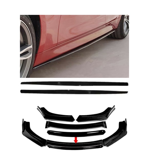 Audi A4 2011-2015 F30 Düz Marşpiyel 4 Parça ve Gri Şeritli Ön Lip Ön Ek ...