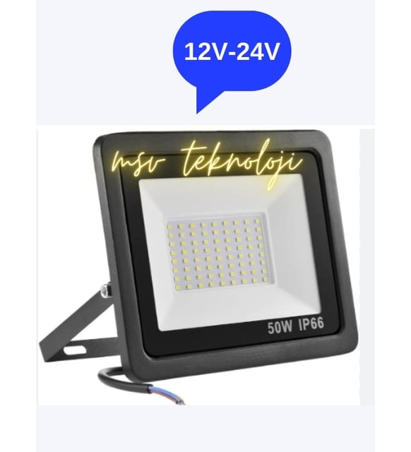 12V - 24V 50 Watt Siyah Slim Kasa 6500K Beyaz Işık IP 65 Led Projektör