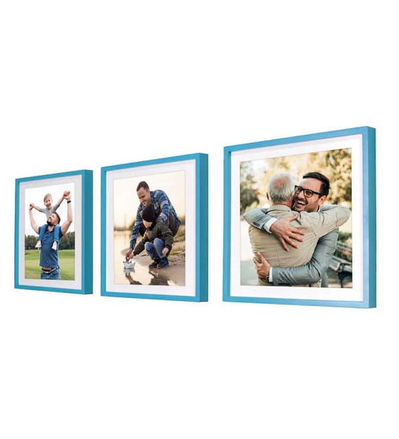 Yapışan Kare 3 lü Fotoğraf Çerçevesi Mavi +resim baskısı