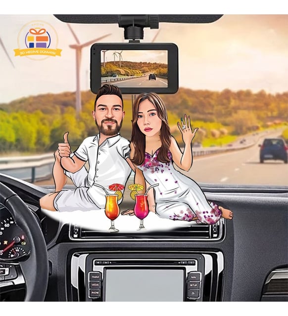Araba Dikiz Ayna Süsü Karı Koca Içecek Içen