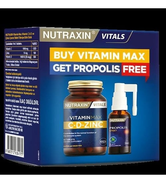 Nutraxin Vitamin Max C-D-Zinc 60 Tablet + Propolis Spray 30 ml