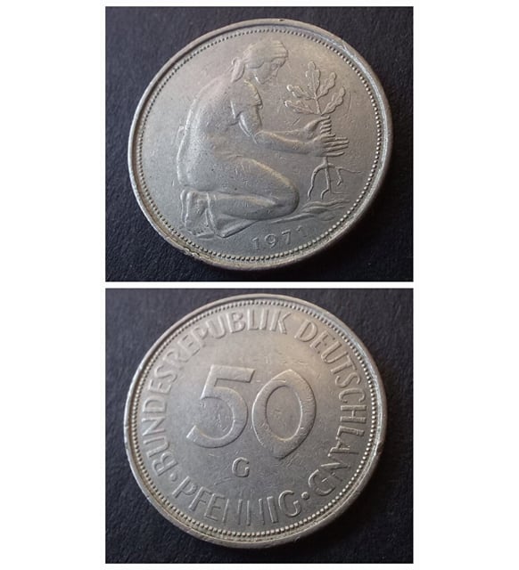 1971 almanya 50 pfennig ççt+ Eski yabancı madeni para