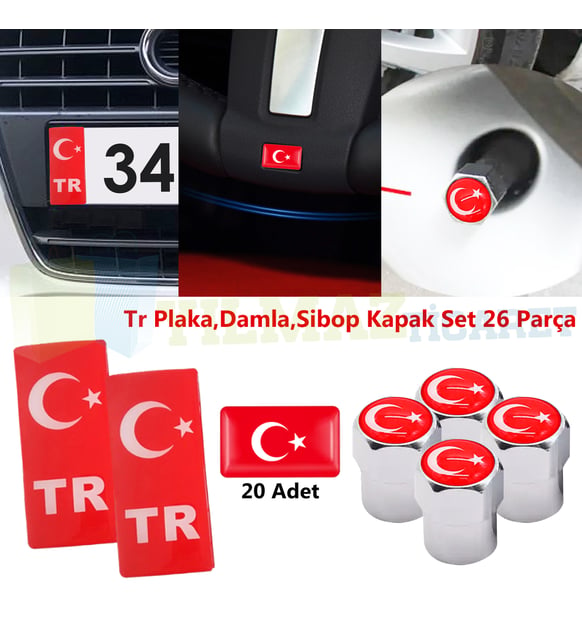 Tr Plaka Türk Bayrağı Sibop Kapağı Direksiyon Vites Torpido Damla ...