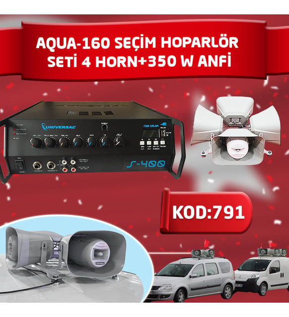 AQUA-200 ANFİ S-500 4LÜ SEÇİM HOPARLÖR SETİ (4 HORN+500 W ANFİ)