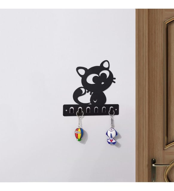 Dekoratif Metal siyah Anahtar Askılığı Kedi Figürlü Askılık Duvar Kapı ...