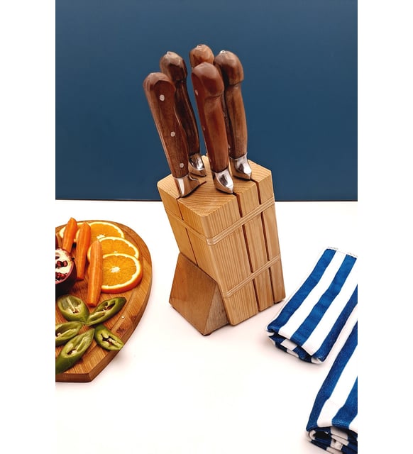 Lazbisa Sürmene 5'Li Çeyiz Mutfak Sebze Ekmek Bıçak Seti ve Stant Bıçak ...