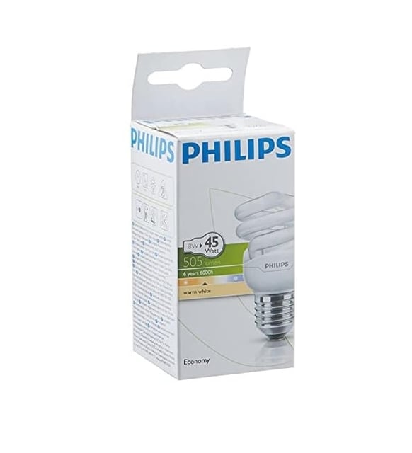 Philips Economy Twister 8W Ampul, 2700K Sarı Işık, E27 Normal Duy