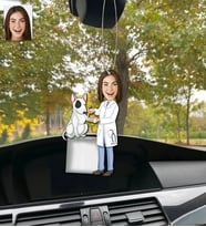 Kişiye Özel Karikatürlü Ahşap Araba Dikiz Ayna Süsü Veteriner Kadın-1