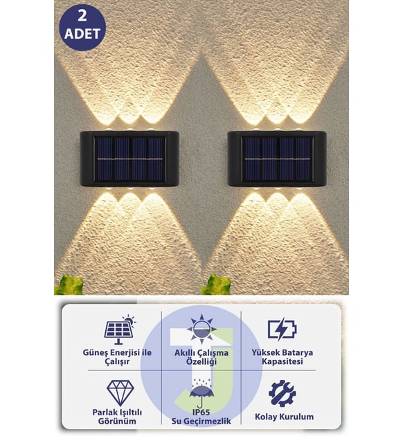 Modern Solar Güneş Enerjili 6 Ledli Bahçe Aydınlatması Aplik Sarı Işık ...