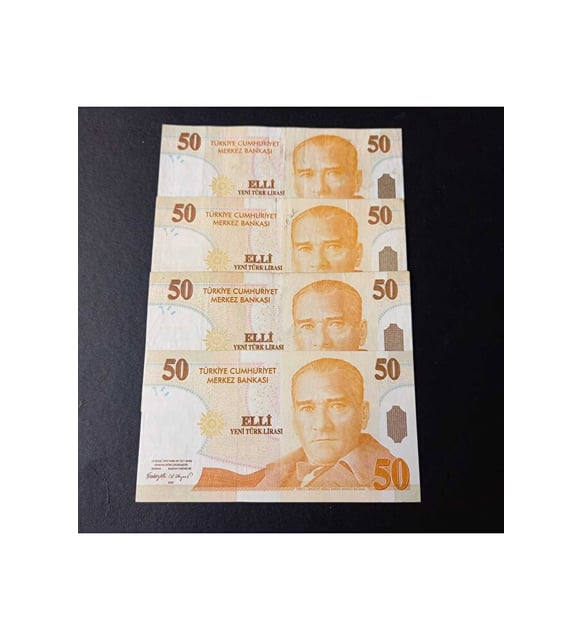 8.emisyon 50 ytl A/B/C/D Harf takımı çt+/ççt+ eski kağıt para