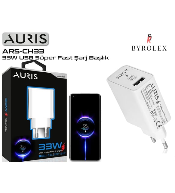 AURIS EV TİPİ 33W USB BEYAZ SÜPER ŞARJ CİHAZI BAŞLIĞI