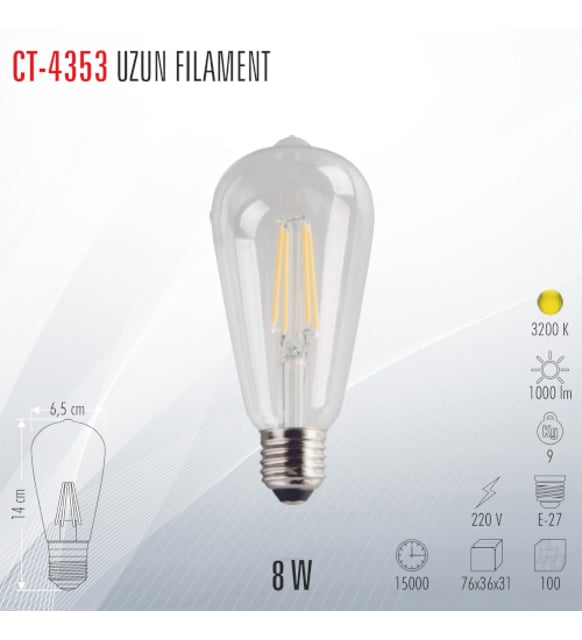CATA CT-4353 UZUN FILAMENT RUSTİK AMPUL (GÜN IŞIĞI)