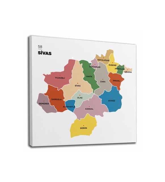 Sivas İli ve İlçeler Haritası Dekoratif Kanvas Tablo 1455