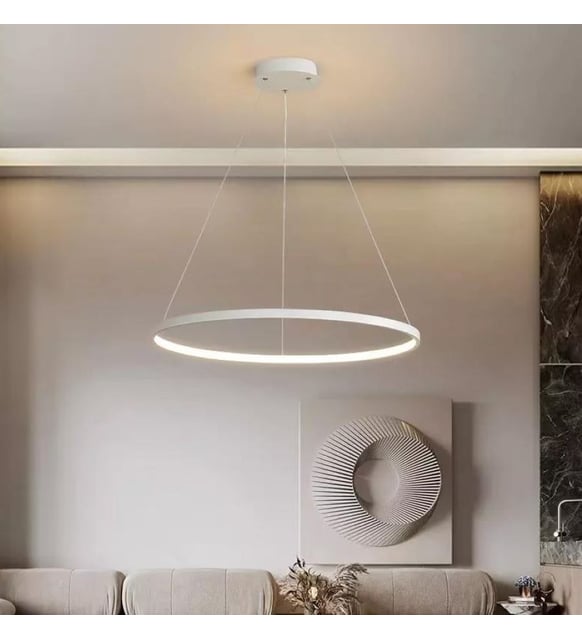 Beyaz Yuvarlak Sarkık Tekli Ultra Süper Beyaz Işık Ledli Avize Çap 40 Cm