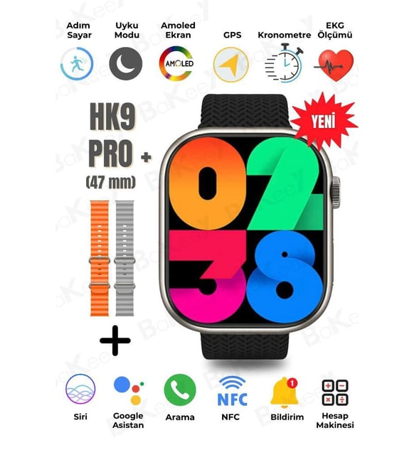 HK9 Pro Plus Amoled Ekran Siri, Gps, NFC, Pusula, Sesli Asistan Akıllı ...