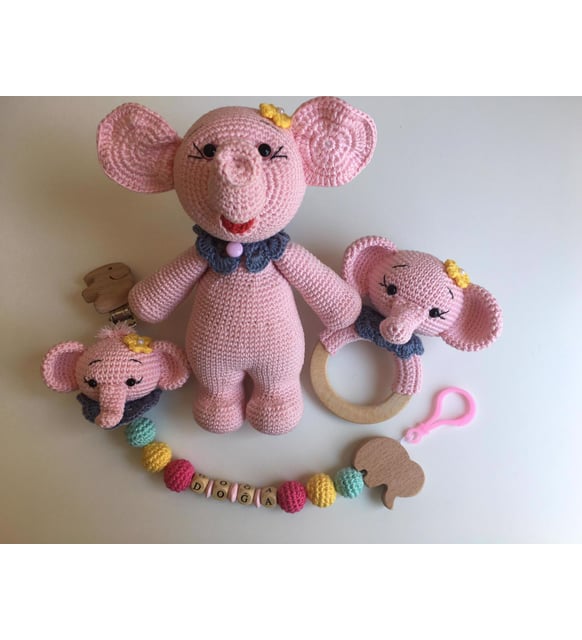 Şirin Fil Yeni Doğan Takımı Amigurumi Organik Oyuncak