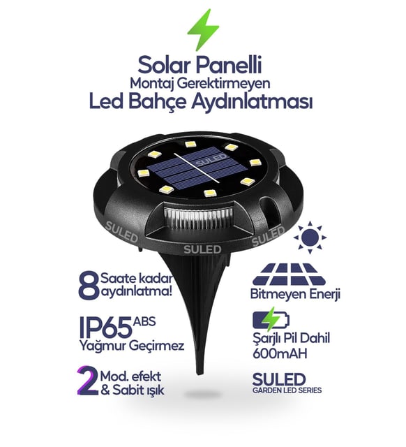 Bahçe Aydınlatma Led Işık 1 Adet Set Solar Güneş Enerjili Otomatik ...