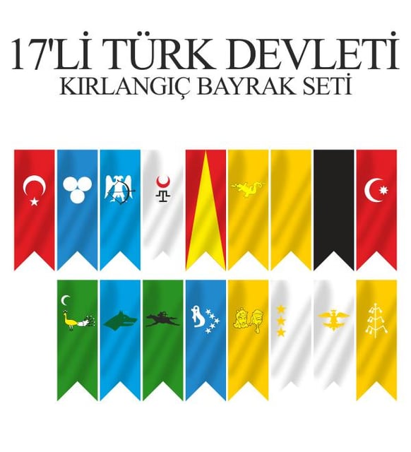 17'li Türk Devletleri Kırlangıç Bayrak Seti 50x150