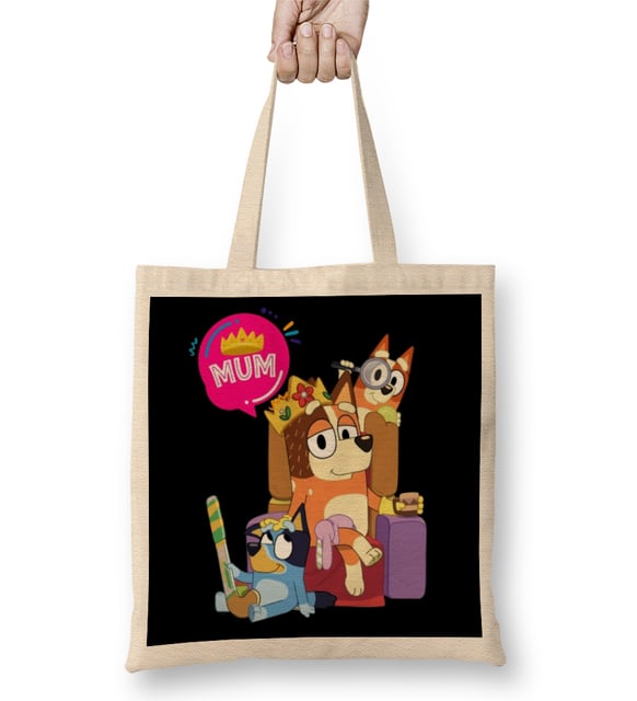 Bluey Mom Dad Funny Queen For Family Lover Bez Çanta Uzun Saplı