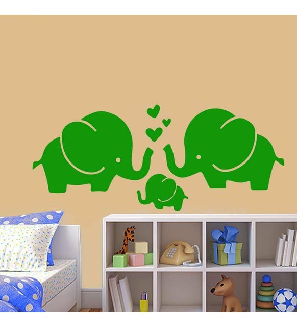 Anne Baba ve Çocuk Fil - Mutlu Aile Silüeti Dekoratif Duvar Sticker ...