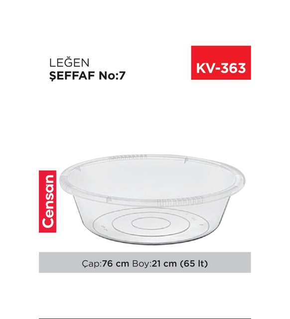 7 No Leğen Şeffaf Çamaşır Leğeni 65 Litre E426