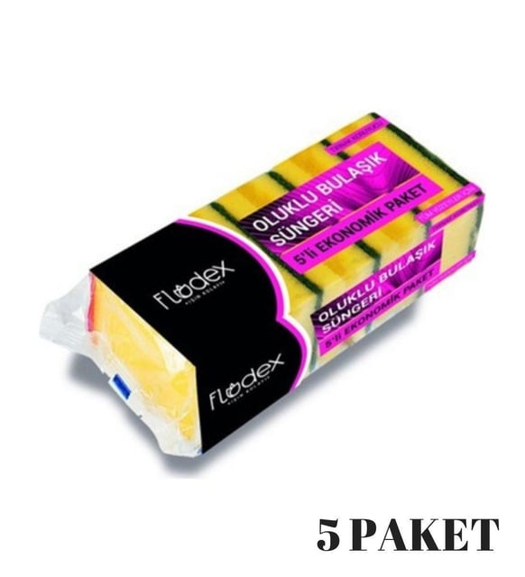 FLODEX - EXTRA GÜÇLÜ YEŞİL BULAŞIK SÜNGERİ OLUKLU 5Lİ - 5 PAKET