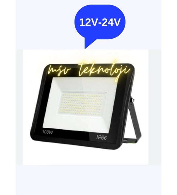 12V - 24V 100 Watt Siyah Slim Kasa 6500K Beyaz Işık IP 65 Led Projektör