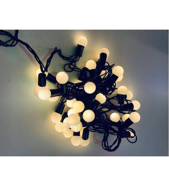 5 Metre 28 Led Fişli Sarı Işık Mini Top Led Siyah Kablo