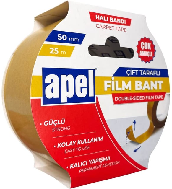 Çift Taraflı Film Bant (Halı Bandı) Askılı Karton 50 mm x 25 m Şeffaf