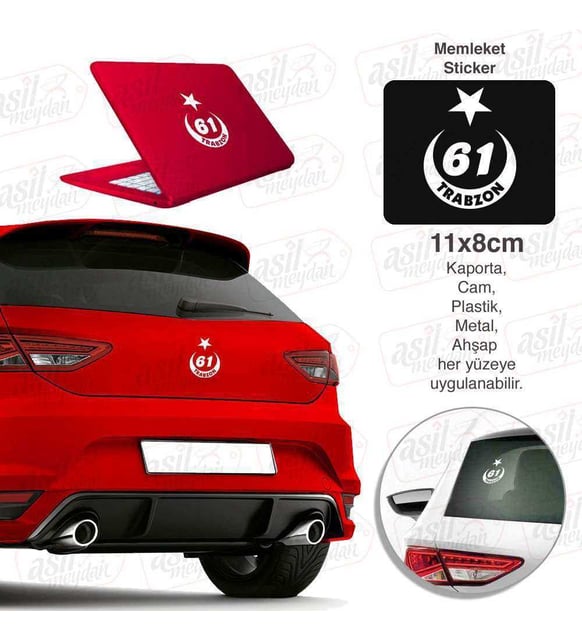 Trabzon Plaka 61 Ay Yıldız Beyaz Sticker, Araba, Araç, Etiket, Aksesuar ...