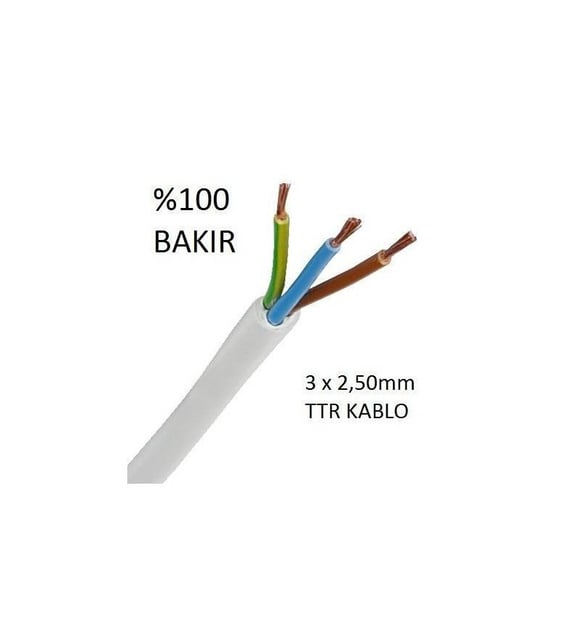 3x2,5 TTR Topraklı Kablo Tam Bakır Kablo Full Bakır Kablo (20 Metre ...