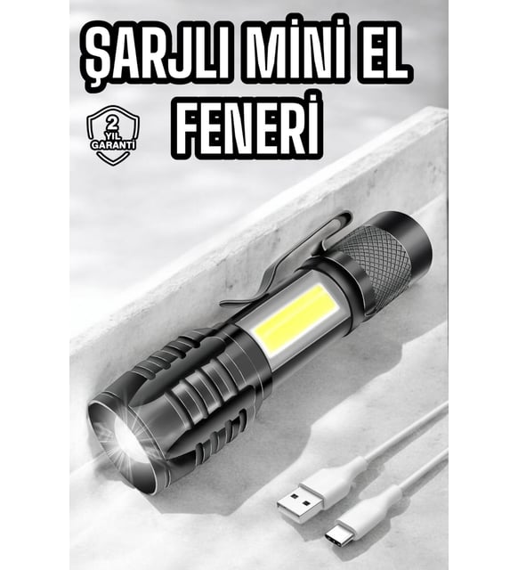El Feneri Led USB Şarjlı Zoom Mini Led Işık Acil Durum Feneri