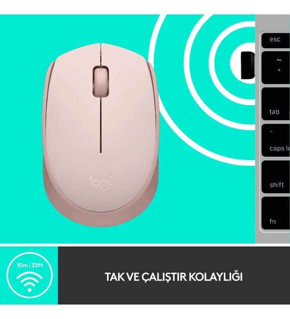 Logitech M171 USB Alıcılı Kablosuz Kompakt Mouse - Pembe