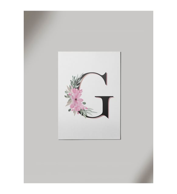 G Harfi Baş Harf Pembe Çiçekli Ahşap Poster Tablo