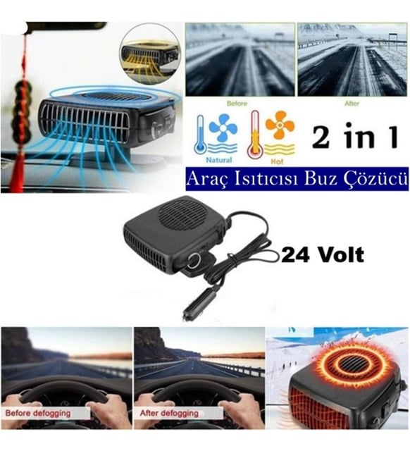 Oto Isıtıcı-soğutucu Cam Buğu Çözücü Fan 24 Volt Çakmaklık Girişli