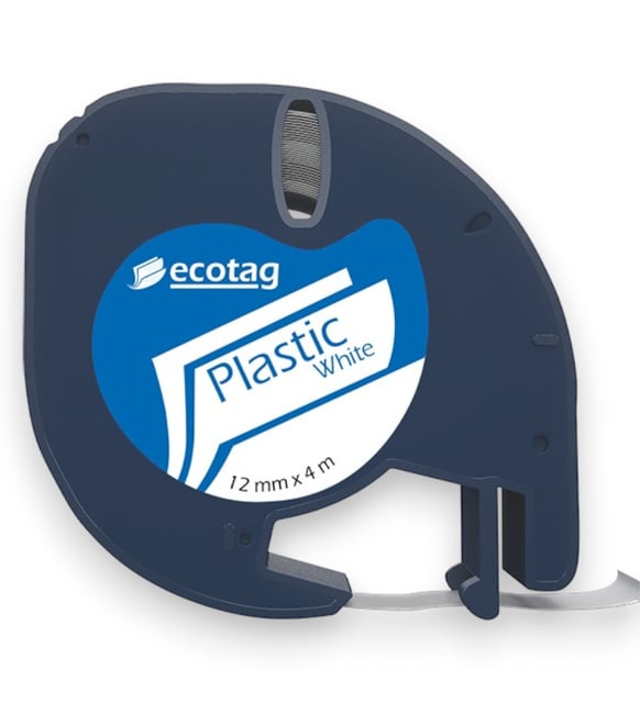 Ecotag Dymo Letratag Muadili Şerit Etiket Plastik Beyaz 12 mm x 4 mt