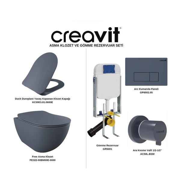 Creavit FE322 Asma Klozet ve Gömme Rezervuar Seti Basalt Mat
