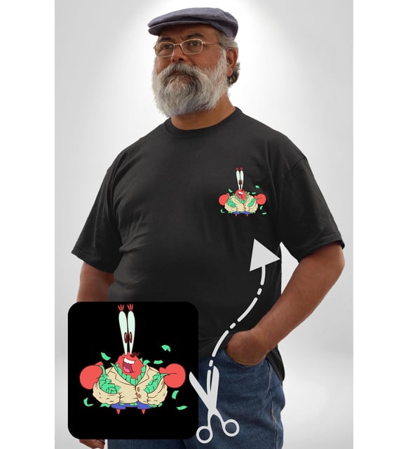 Mr Krabs Spongebob Zengin Siyah Büyük Beden Kadın Basic Minimal Baskılı ...