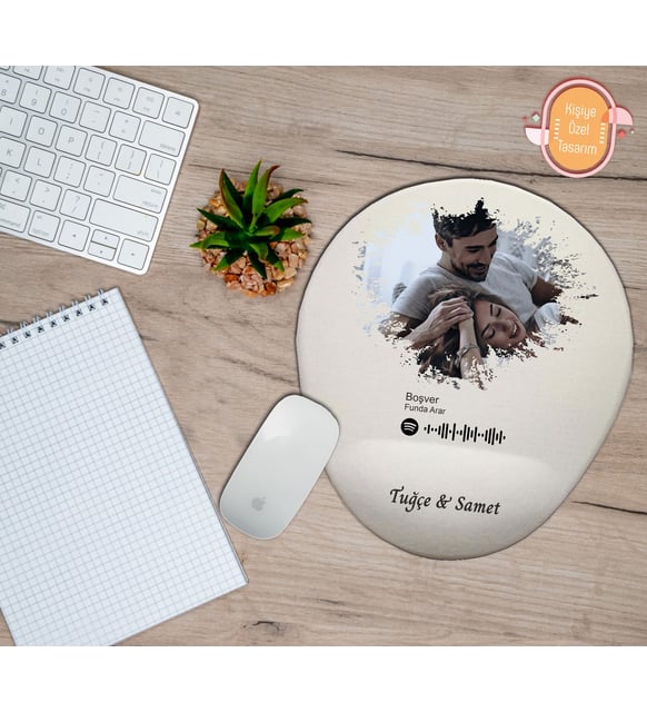 Kişiye Özel Fotoğraflı ve Spotify Barkodlu Mouse Pad Bilek Destekli