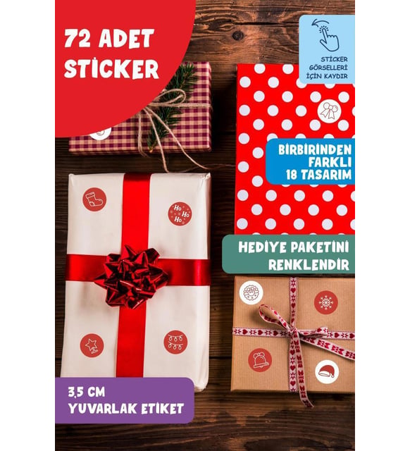 Yeni Yıl Hediye Paketi Sticker Seti 72 Adet Mutlu Yıllar Hediye Kartı ...