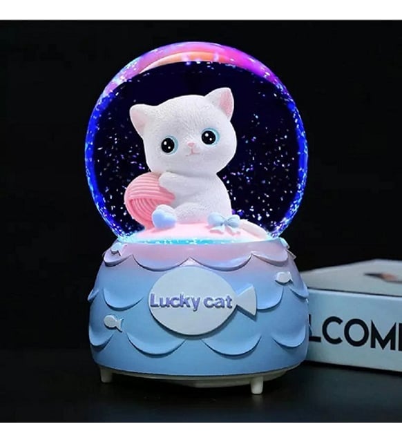 Şanslı Kedi Büyük Boy Işıklı Müzikli Püskürtmeli KarKüresi